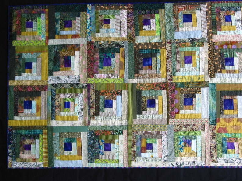 Lap Quilt Hand-stitched Isle of Man Pattern Log Cabin Wall Hanging Den ...