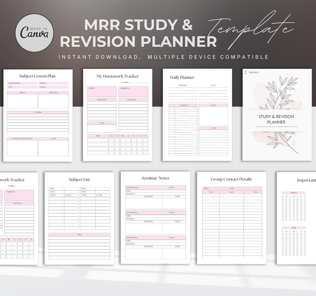 MRR Study and Revision Planner | Printable Study Schedule & Revision ...