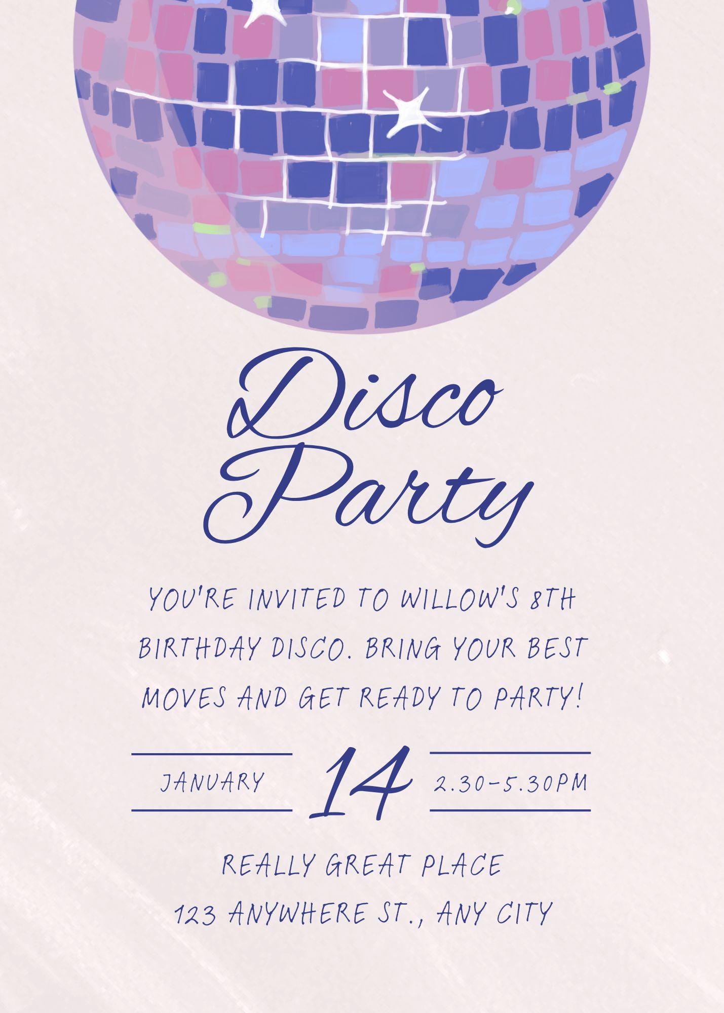 Purple Disco Party Invitation - Etsy