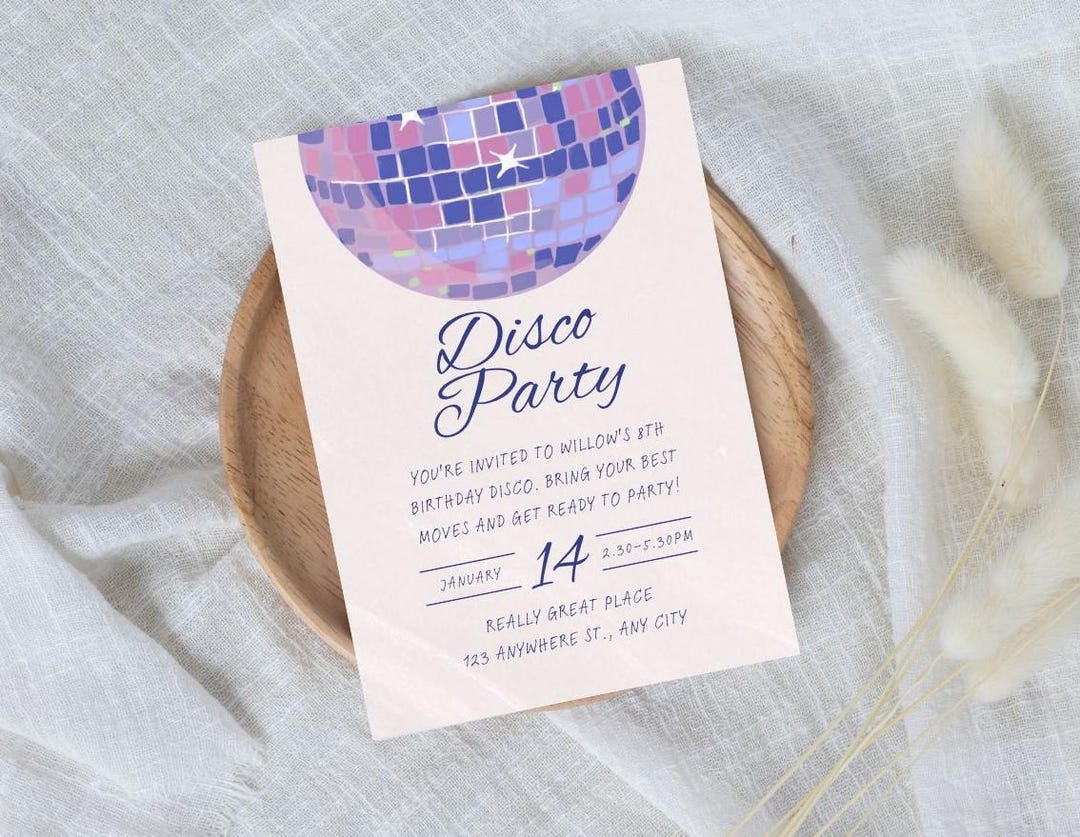 Purple Disco Party Invitation - Etsy