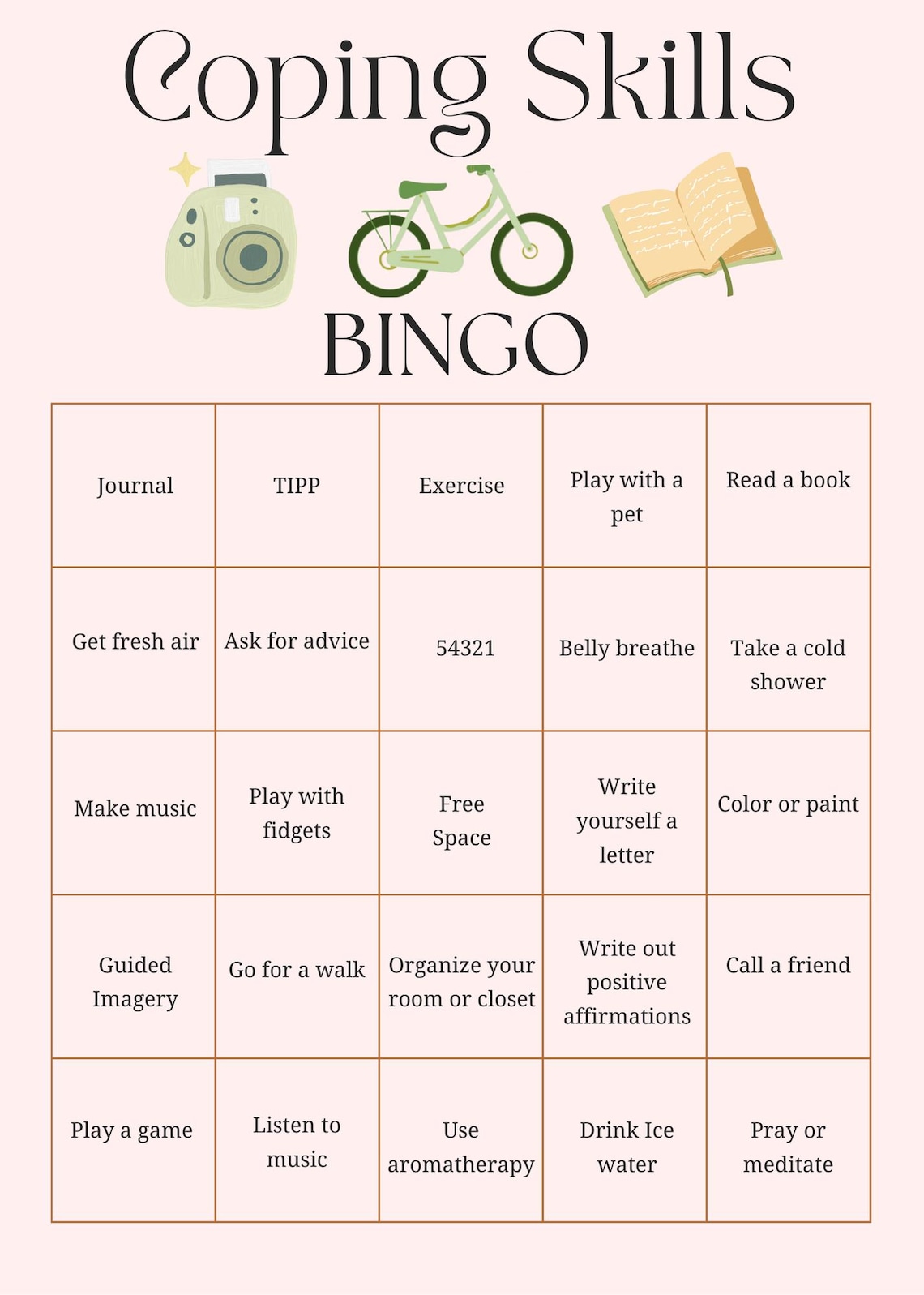 Coping Skills Bingo, Therapeutic Activities, Coping Skill Worksheet, 10 ...