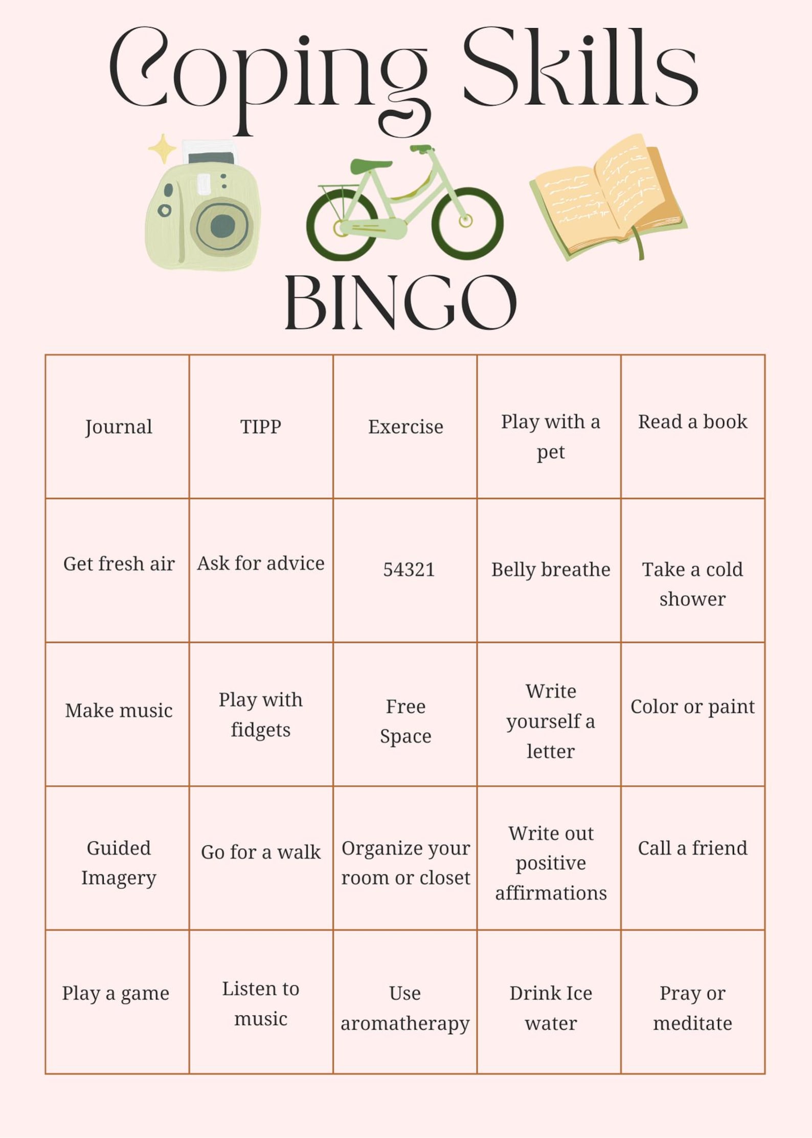 Coping Skills Bingo, Therapeutic Activities, Coping Skill Worksheet, 10 ...