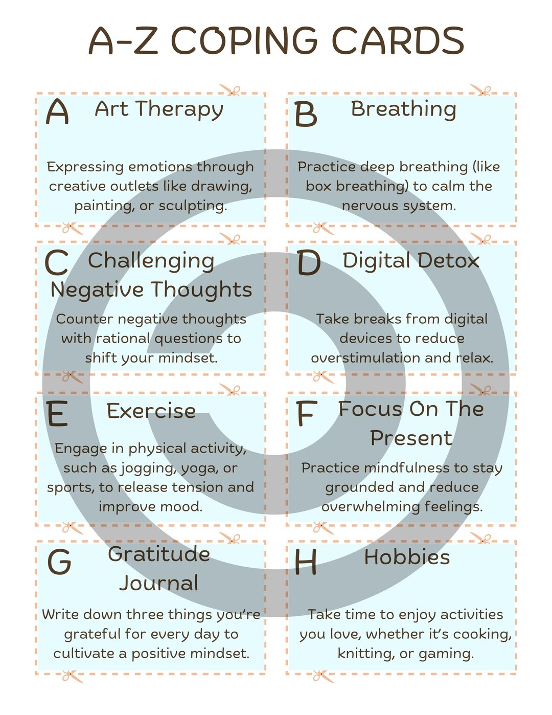 A-Z Coping Cards With A-Z Blank Cards, CBT Cut Out Coping Cards, Self ...
