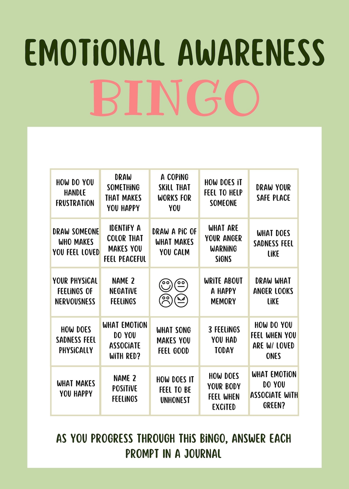 Emotional Awareness Bingo Cards - 12 Unique Emotional ID Group Therapy ...