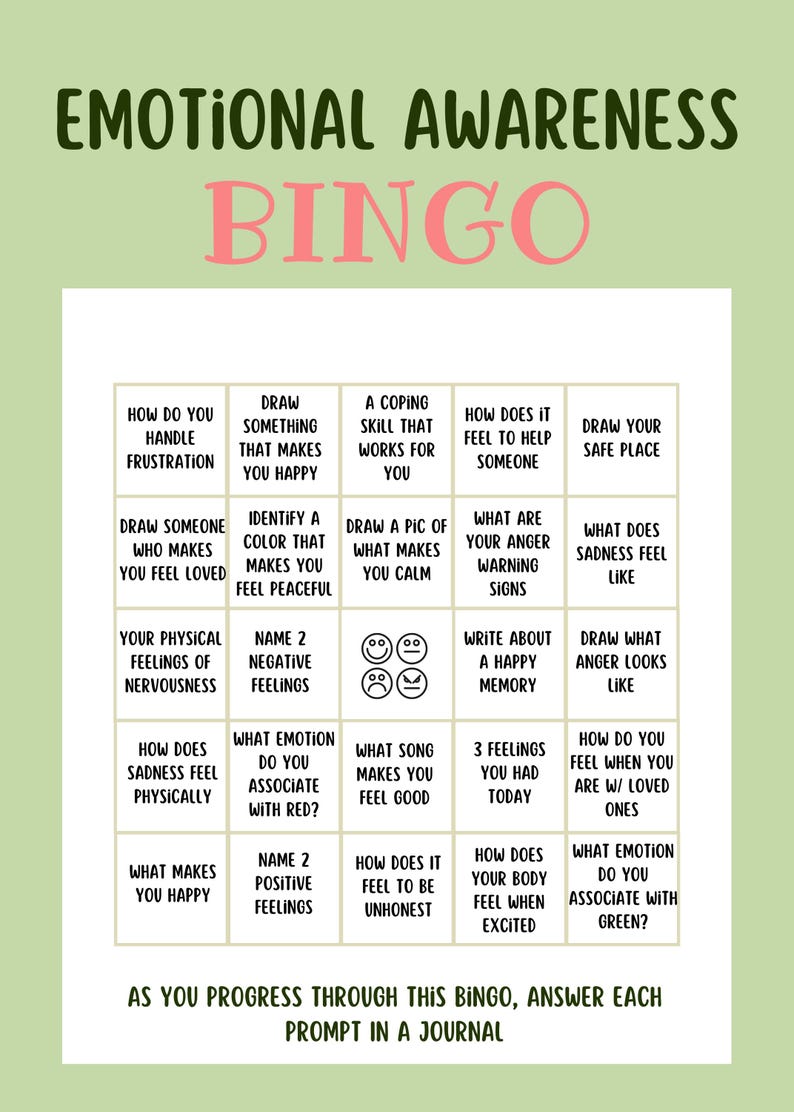 Emotional Awareness Bingo Cards - 12 Unique Emotional ID Group Therapy ...