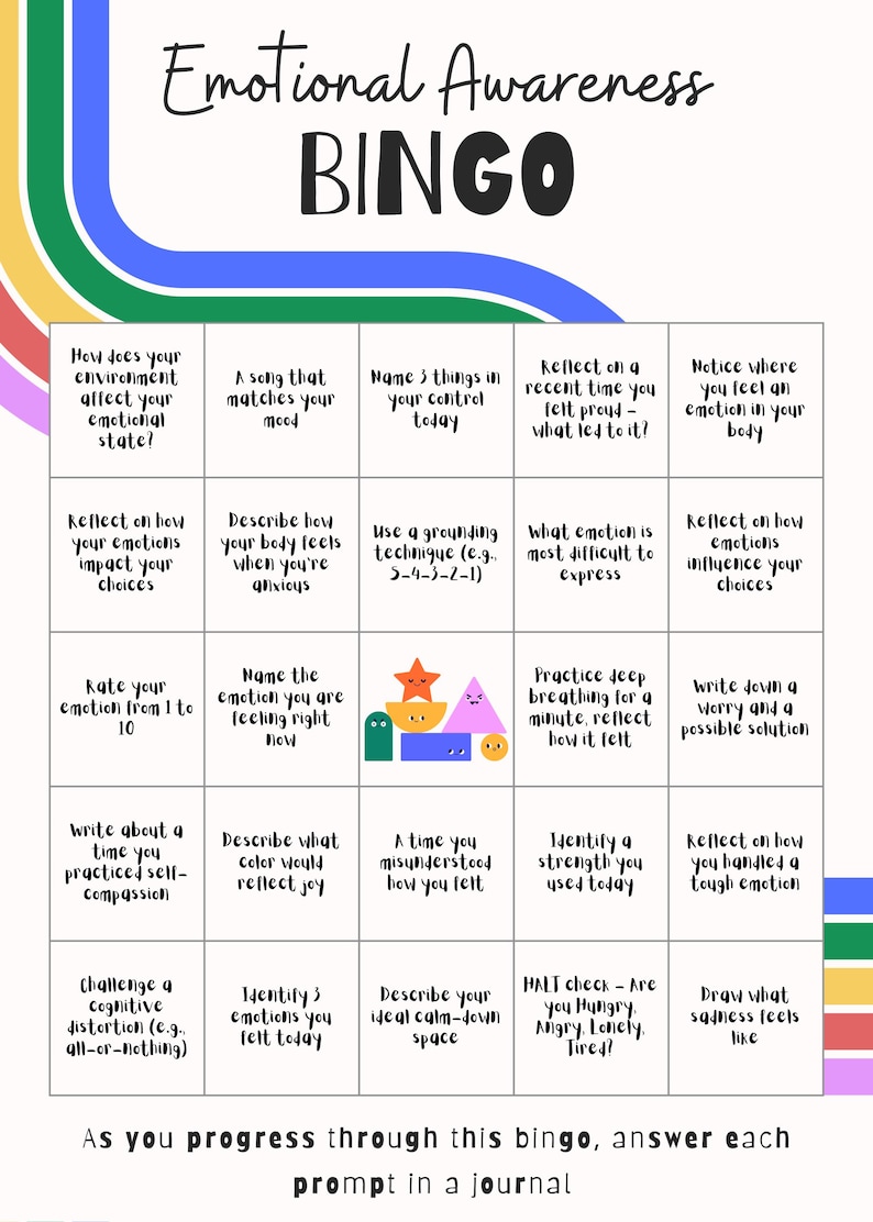 Emotional Awareness Bingo Cards - Design Two - 10 Unique Emotional ID ...