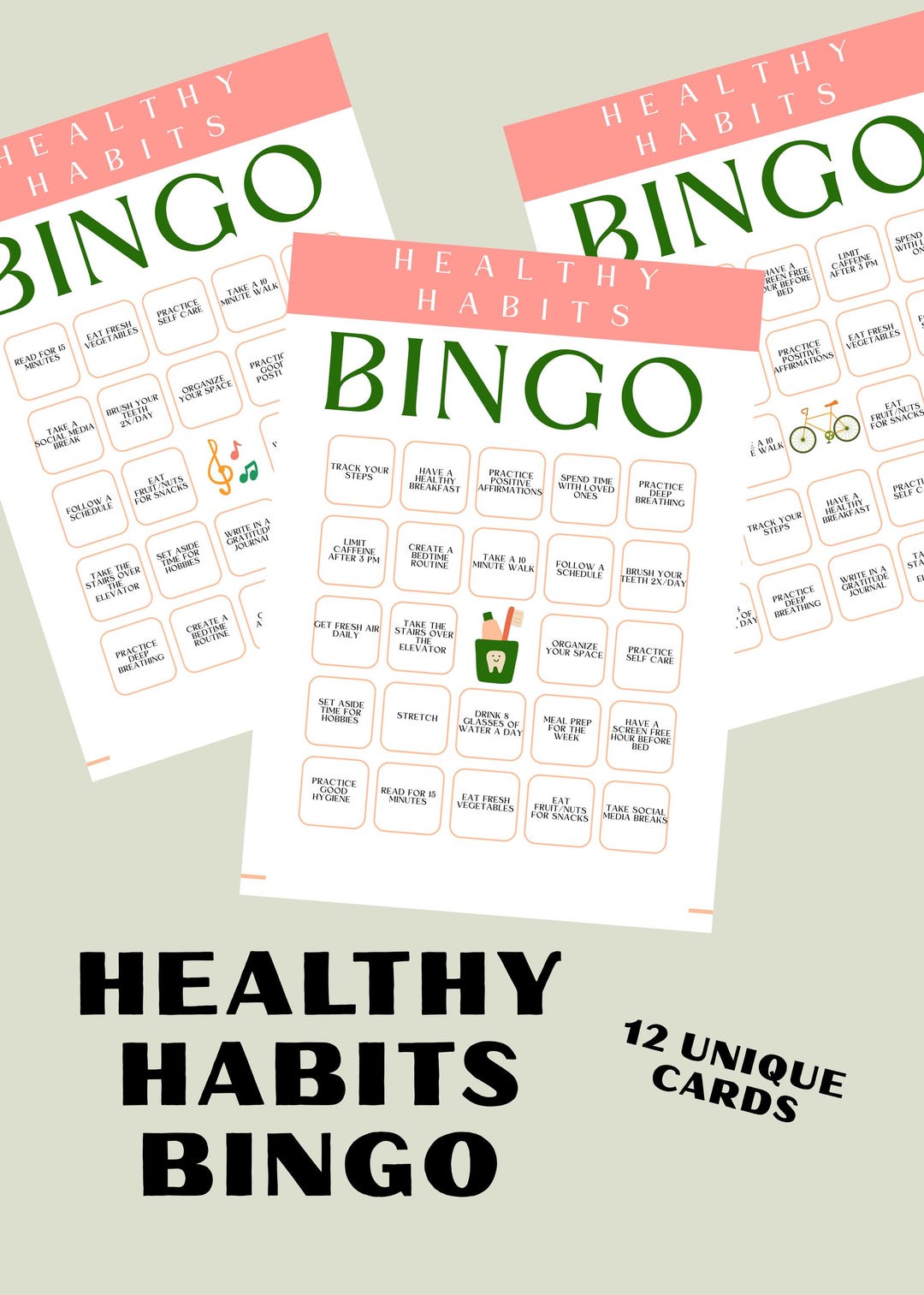 Healthy Habits Bingo Card - Healthy Habits and Routines - 12 Unique ...