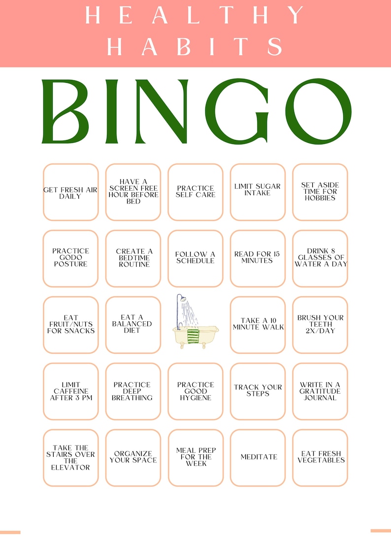 Healthy Habits Bingo Card - Healthy Habits and Routines - 12 Unique ...