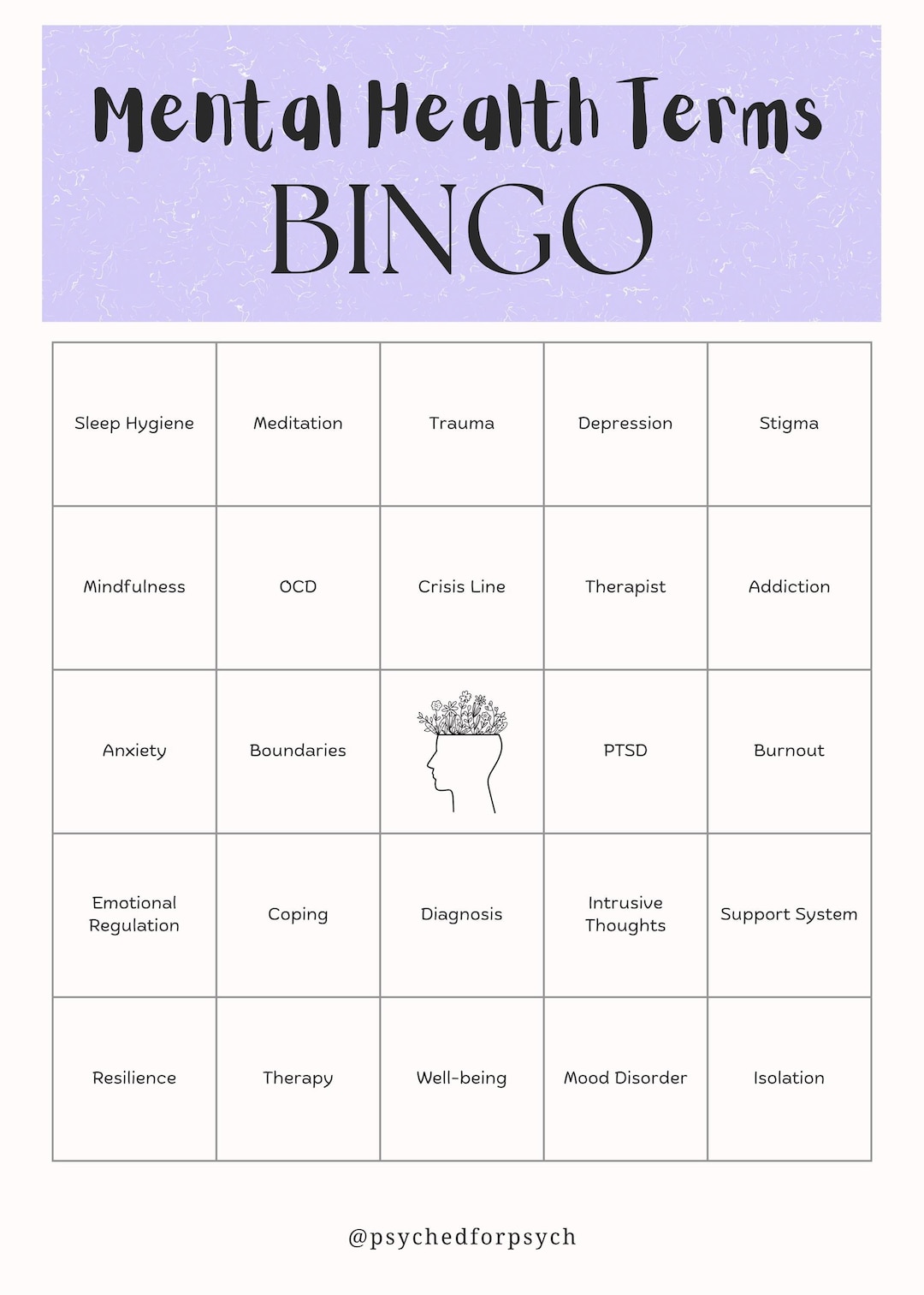 Mental Health Bingo Game – 12 Printable Vocabulary Cards (digital ...