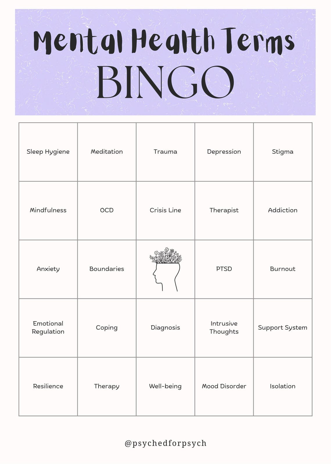 Mental Health Bingo Game – 12 Printable Vocabulary Cards (digital ...