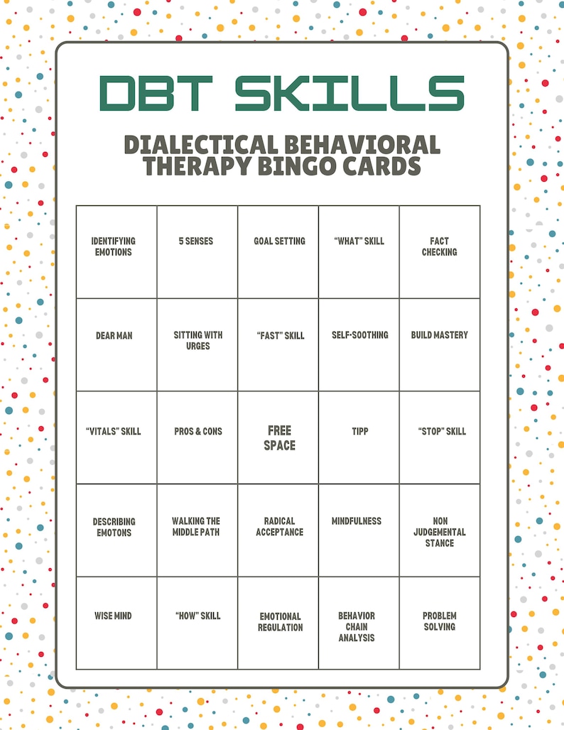 DBT Bingo Cards – 30 Dialectical Behavioral Bingo Cards - Etsy
