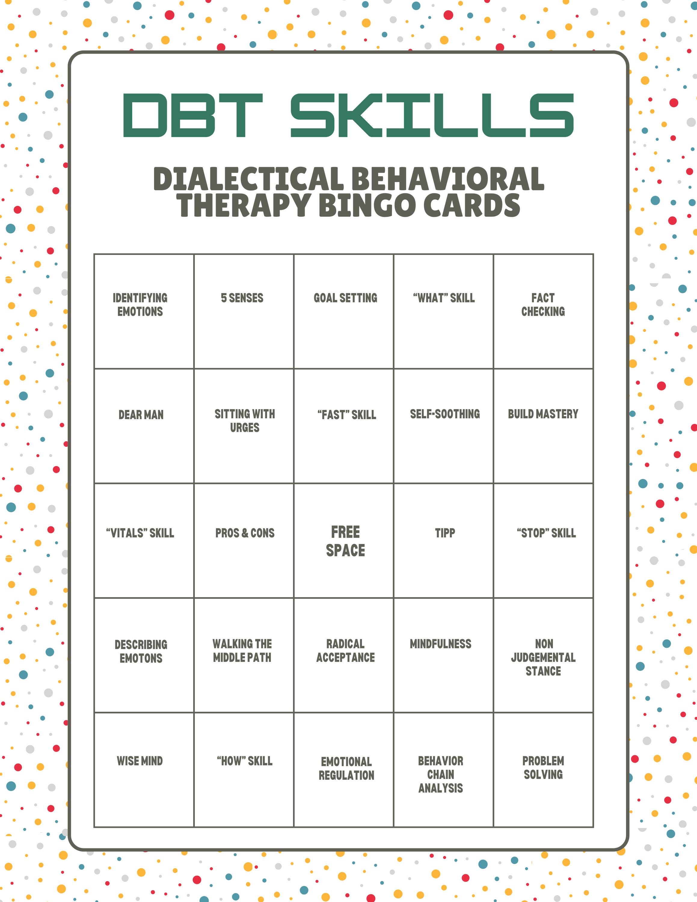 DBT Bingo Cards – 30 Dialectical Behavioral Bingo Cards - Etsy