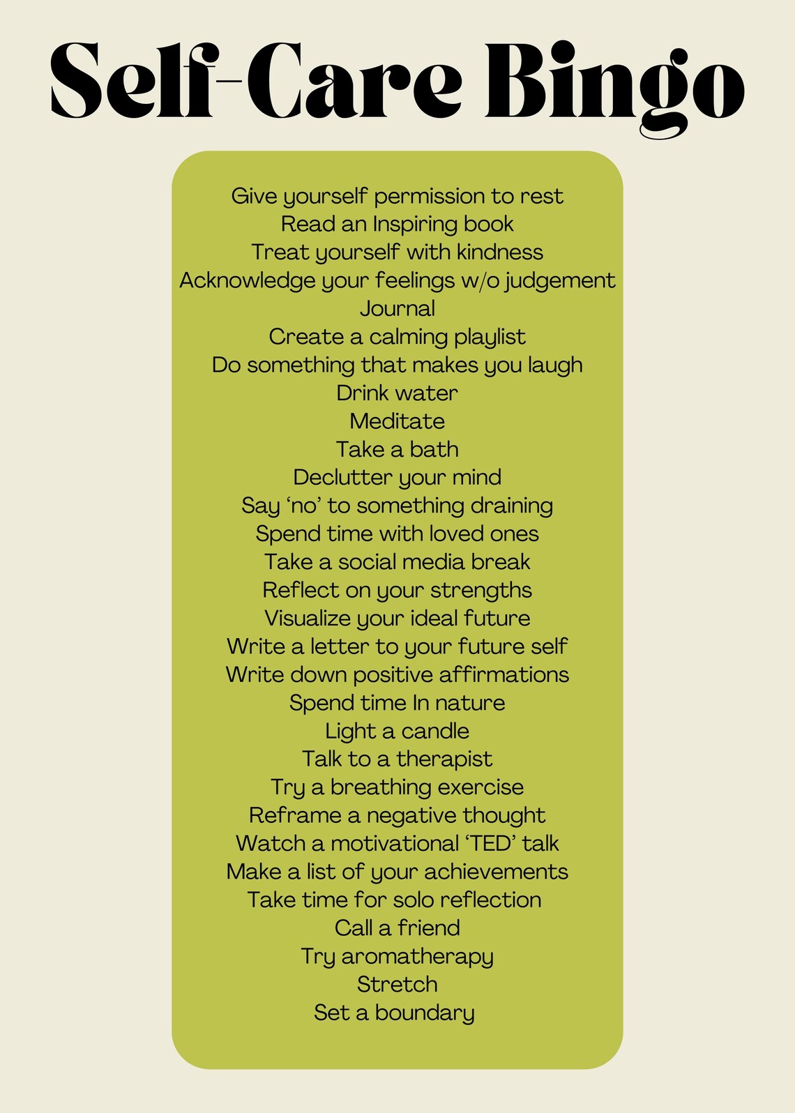 Self-care Bingo Cards – Mindfulness, CBT (digital Download) - Etsy