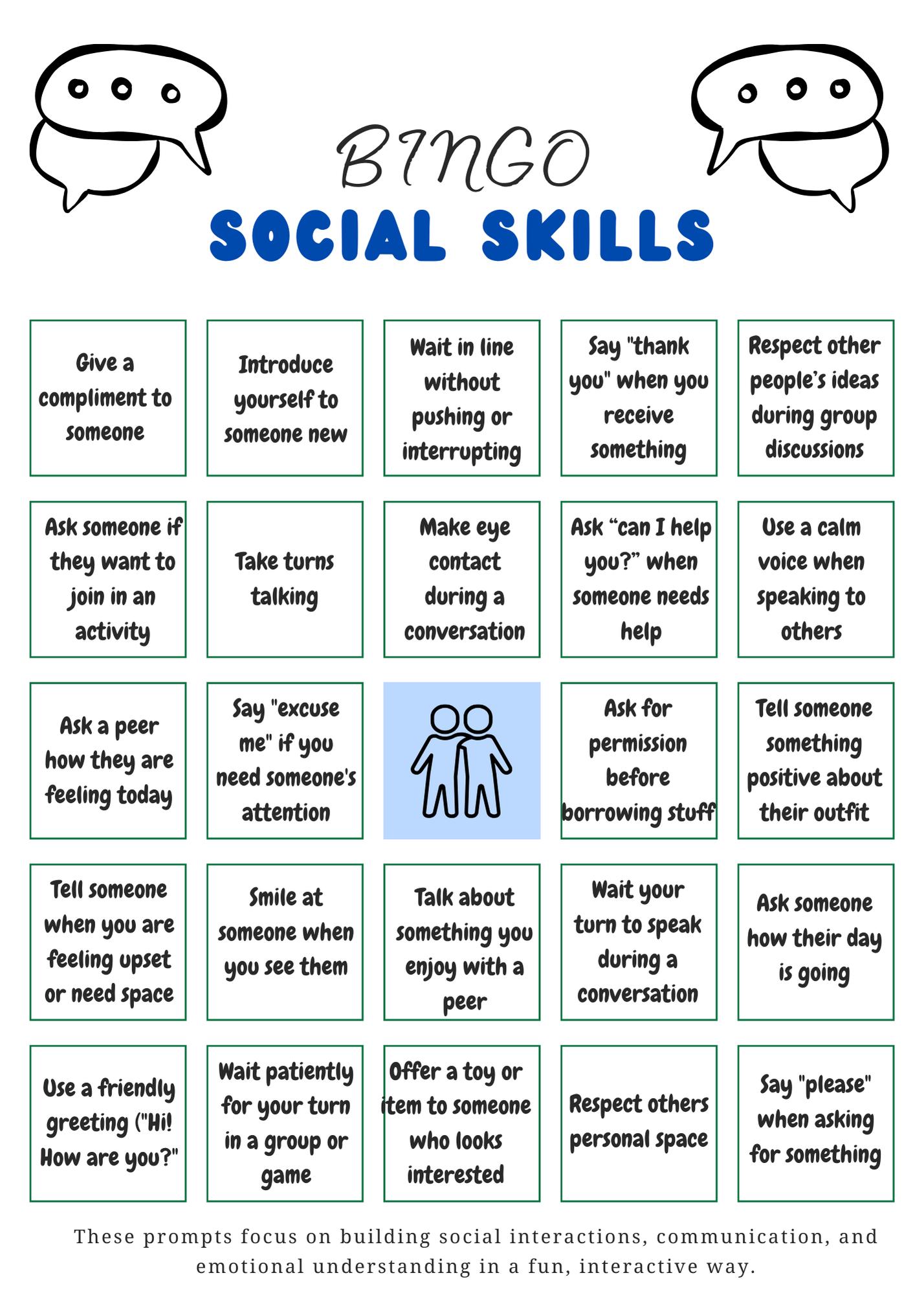 Social Skills Bingo for Autism, Communication Game (PDF Pattern) - Etsy