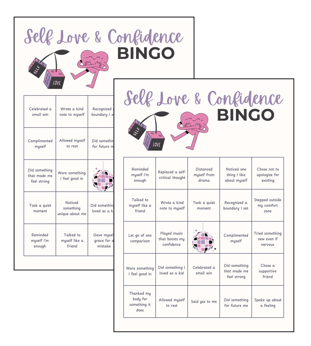 Self-love and Confidence Bingo Cards With Word List - Self-esteem and ...