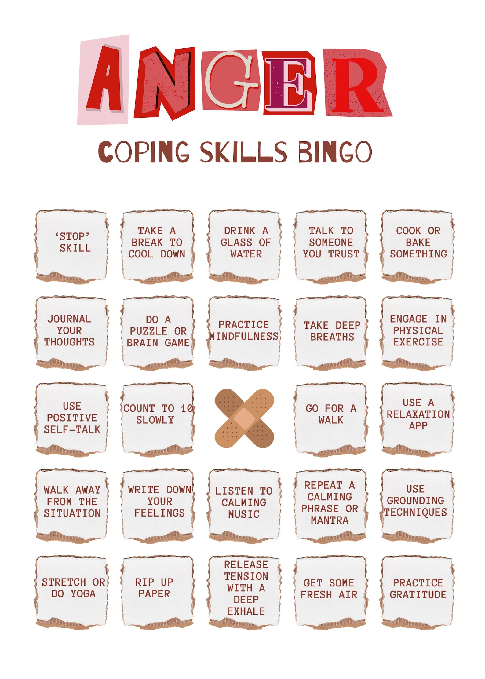 Anger Management Bingo - Anger Coping Skills Group Activity - Dbt/teen ...