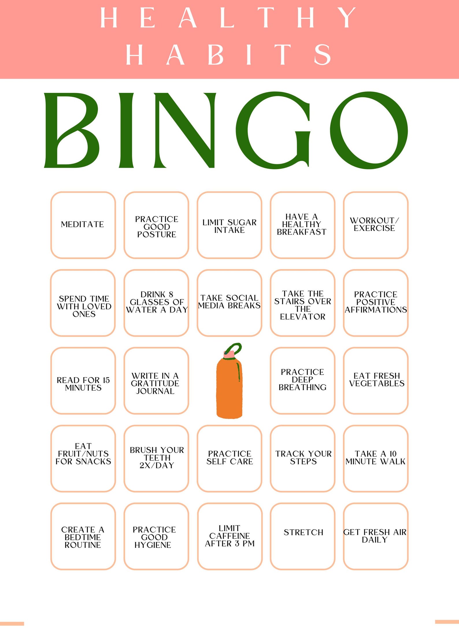 Healthy Habits Bingo Card - Healthy Habits and Routines - 12 Unique ...