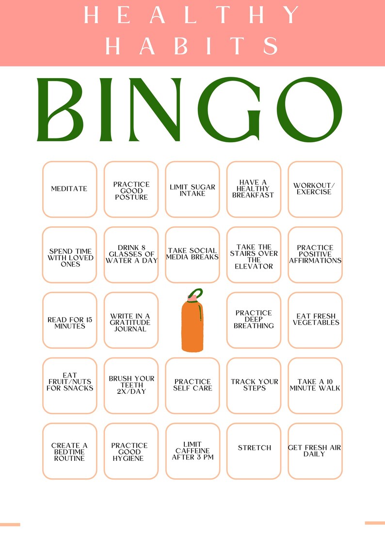 Healthy Habits Bingo Card - Healthy Habits and Routines - 12 Unique ...