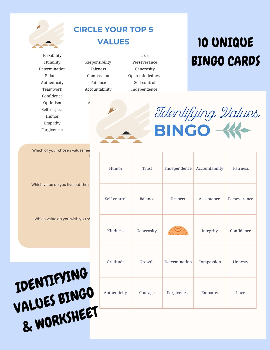Identifying Values Bingo – Therapy Group Game, Reflection Worksheet ...