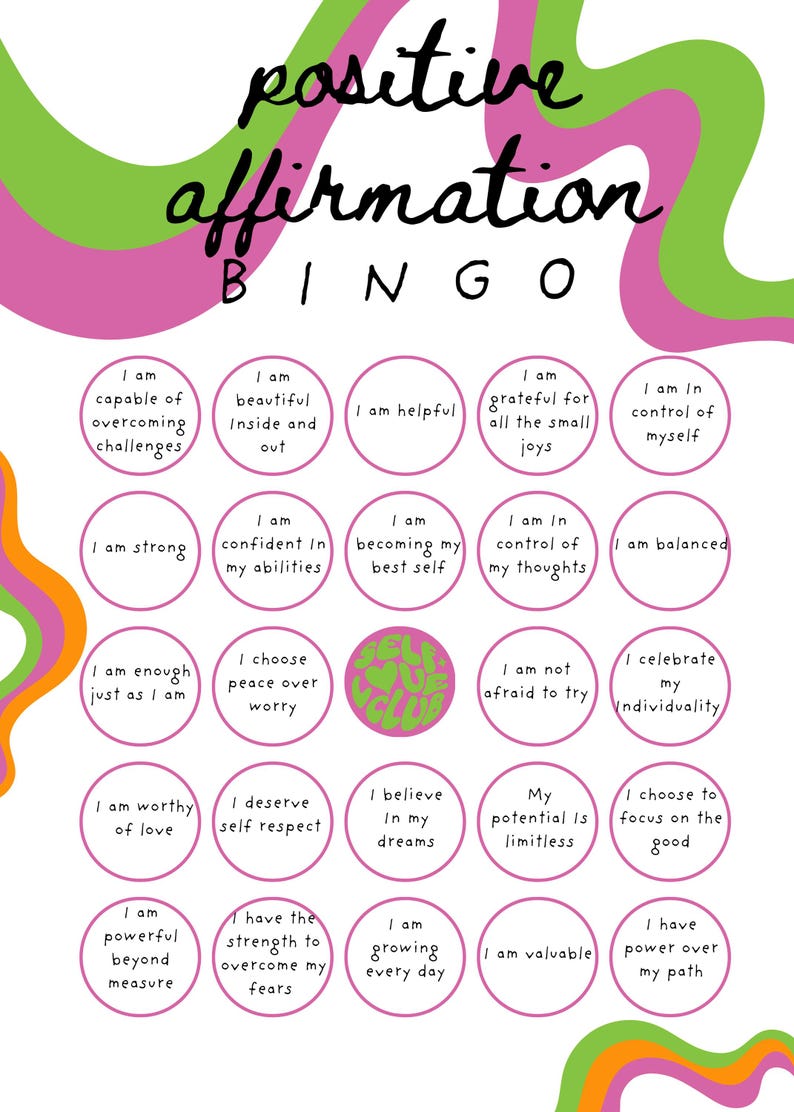 Positive Affirmation Bingo Game – Self-care, Motivation - Etsy