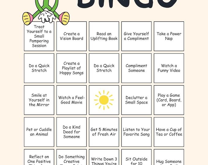 Mood Boost Bingo | Printable Self-care Game for Positivity & Stress ...