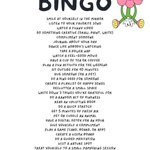 Mood Boost Bingo | Printable Self-care Game for Positivity & Stress ...