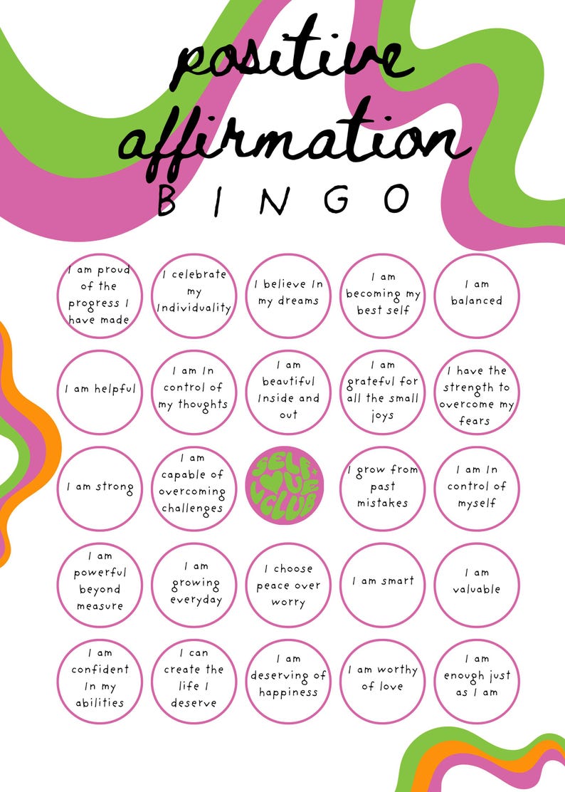 Positive Affirmation Bingo -uplifting Mindset & Motivation Game for ...