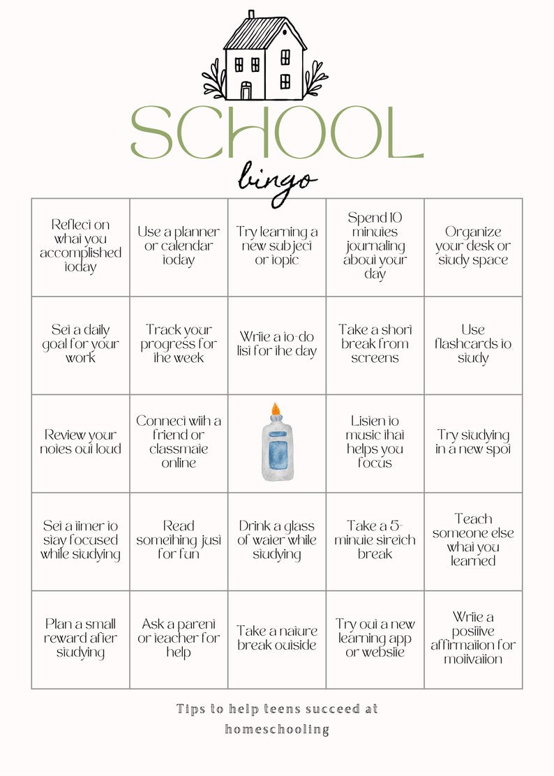Homeschooling Bingo Cards for Teens – 6 Printable Bingo Games With 25 ...