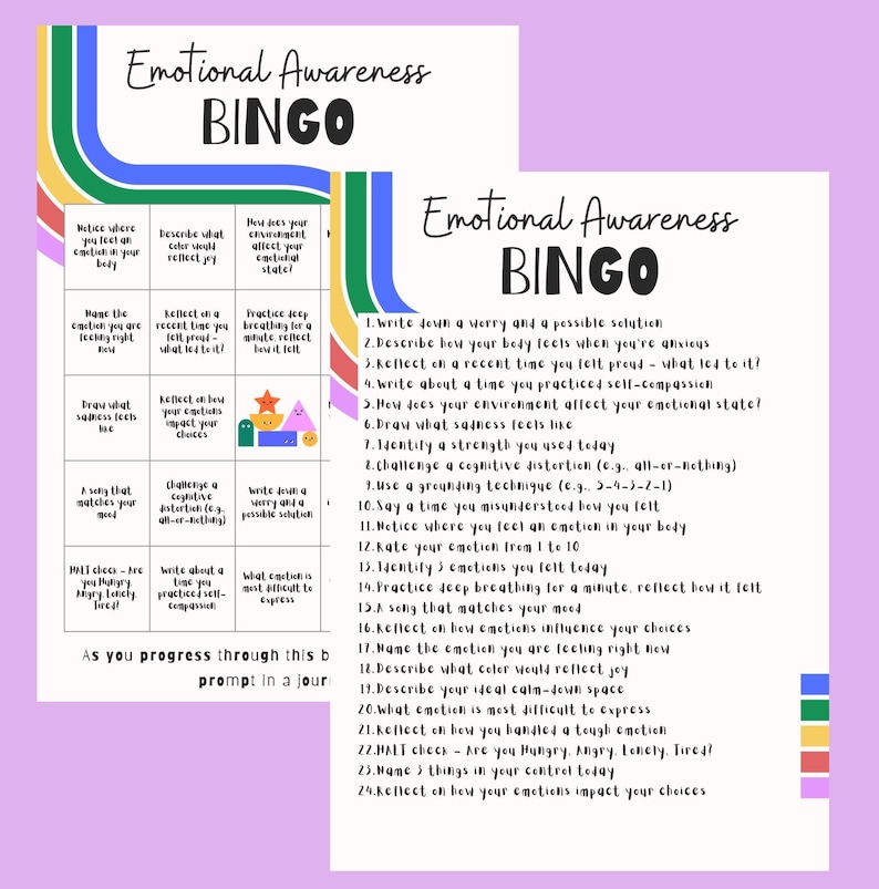 Emotional Awareness Bingo Cards - Design Two - 10 Unique Emotional ID ...