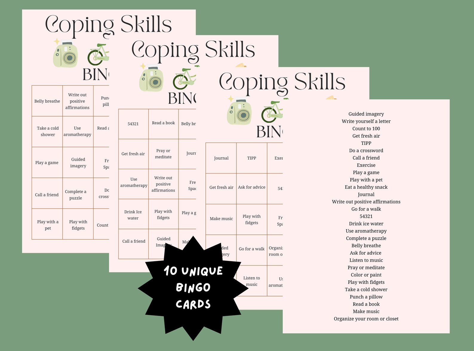 Coping Skills Bingo, Therapeutic Activities, Coping Skill Worksheet, 10 ...