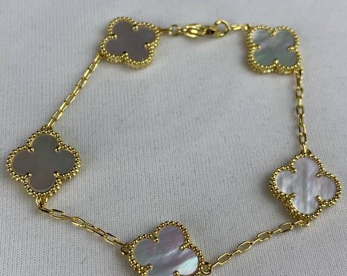 Van Cleef & Arpels 18k Gold Curb Chain Five Pink Motif Designed Bracelet - Etsy Canada