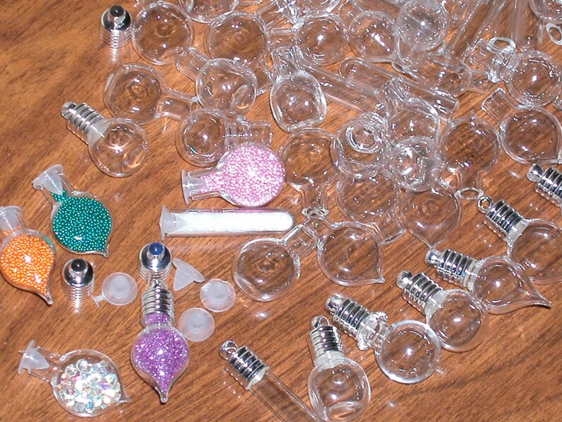 5pc. Lot MIX Small Glass Tiny Miniature Pendant Necklace Charm Potion ...