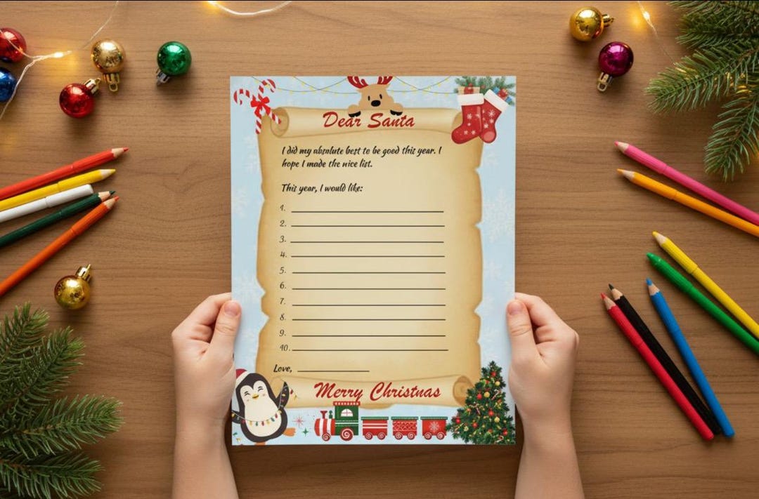 Printable Dear Santa Wish List Letters Christmas Letter Easy to Print ...