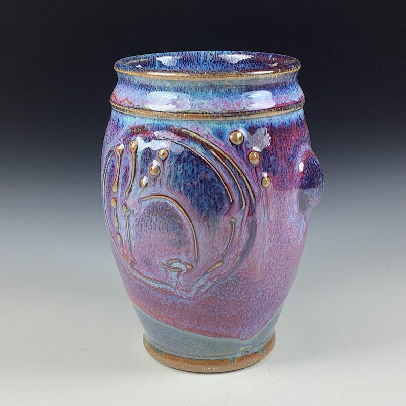 Handmade Ceramic Stoneware Pottery Dinnerware Cup - Purple Blue Bamboo ...