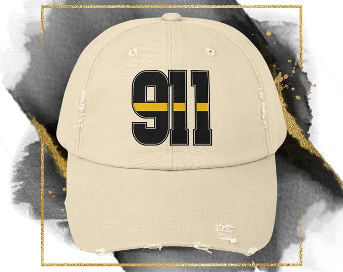 We Don't Dial 911 W/pistol Tan Baseball Cap/hat, Red and Blue Flames on ...