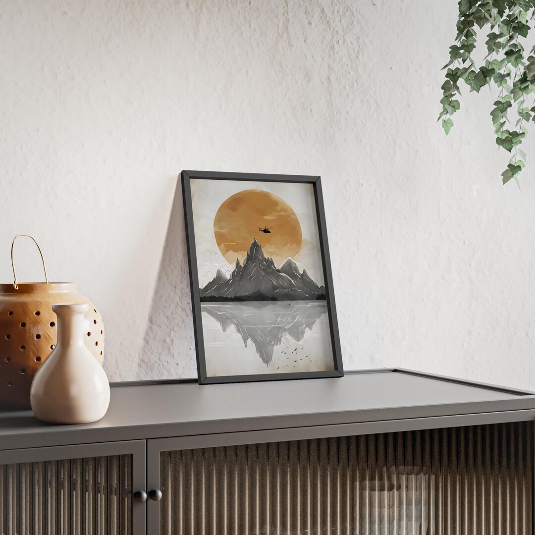 Wall Art, Aviation Sunset Poster With Wooden Frame, Helicopter Print ...