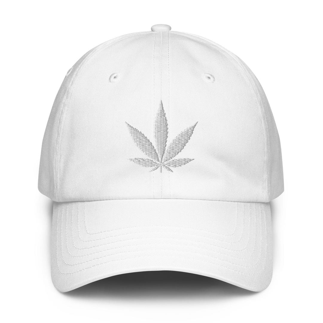 3D Puff White on White Cannabis Marijuana 420 Leaf Embroidered Under ...