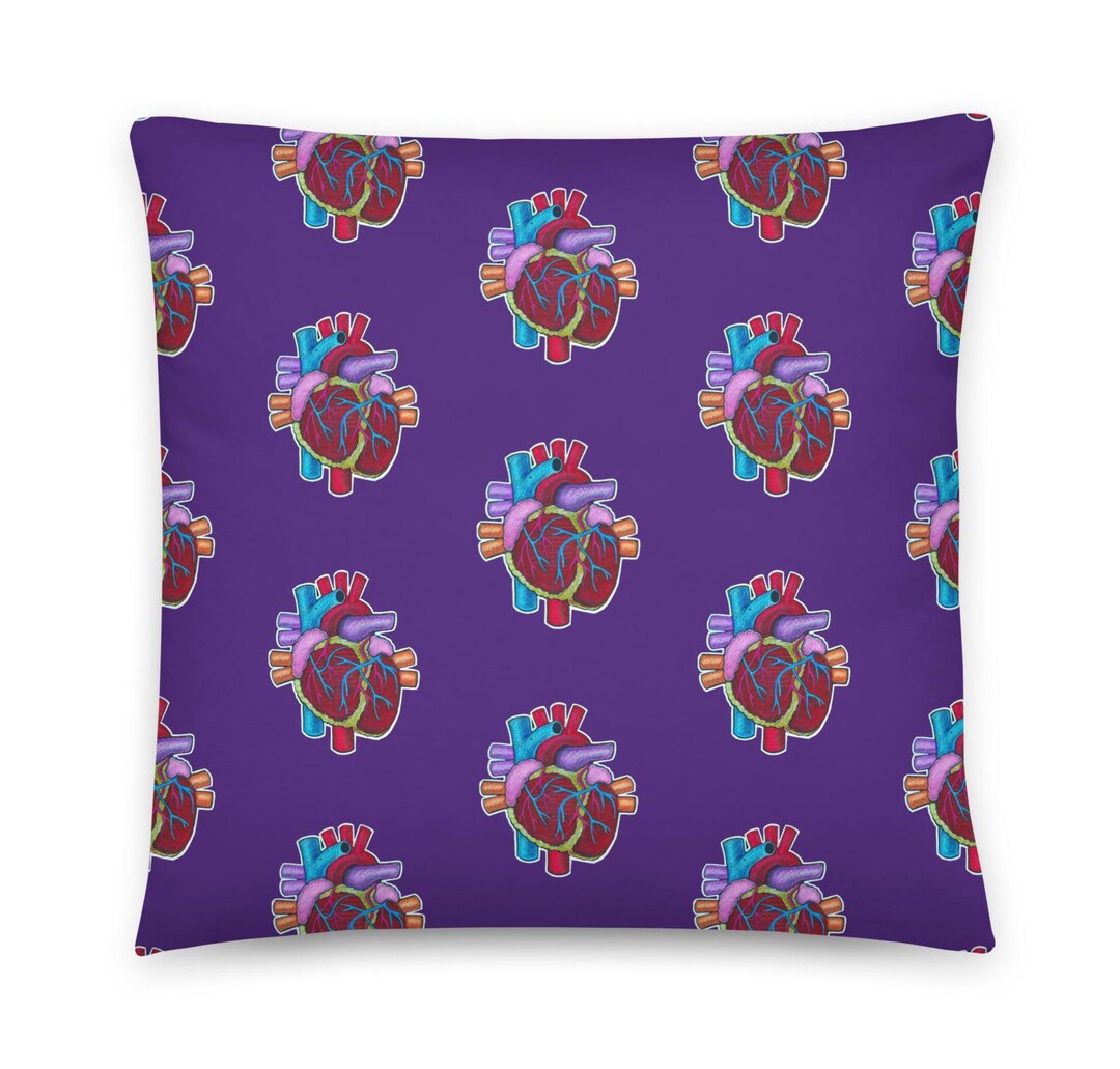 18" X 18" Anatomical Human Heart Drawing Purple + Black Two-sided ...