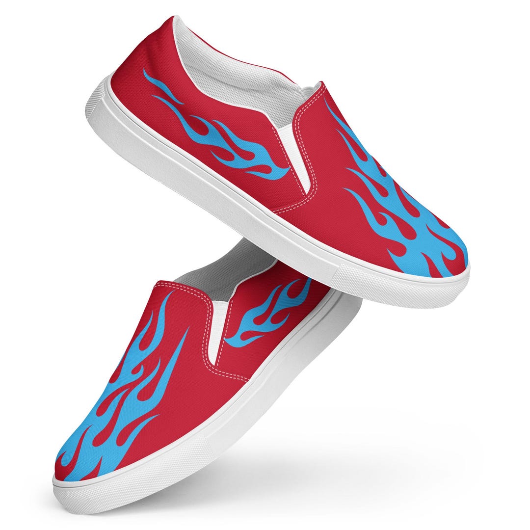 Men’s Retro Red W/sky Blue Side Flames Pop Felix Designer Slip-on ...