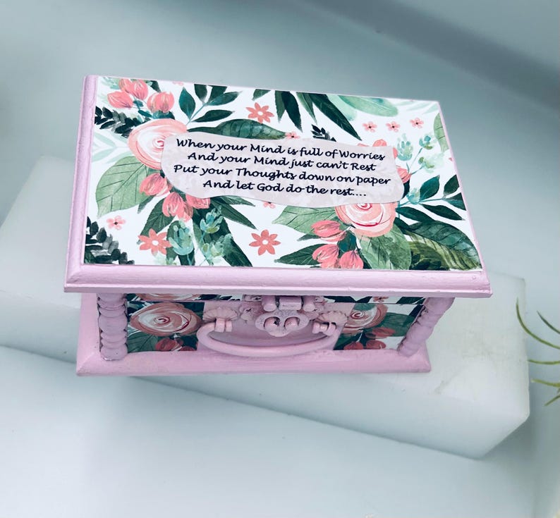 Pink & Flowers Prayer Box Pink Worry Box Keepsake Box Measures 5.5”W X ...