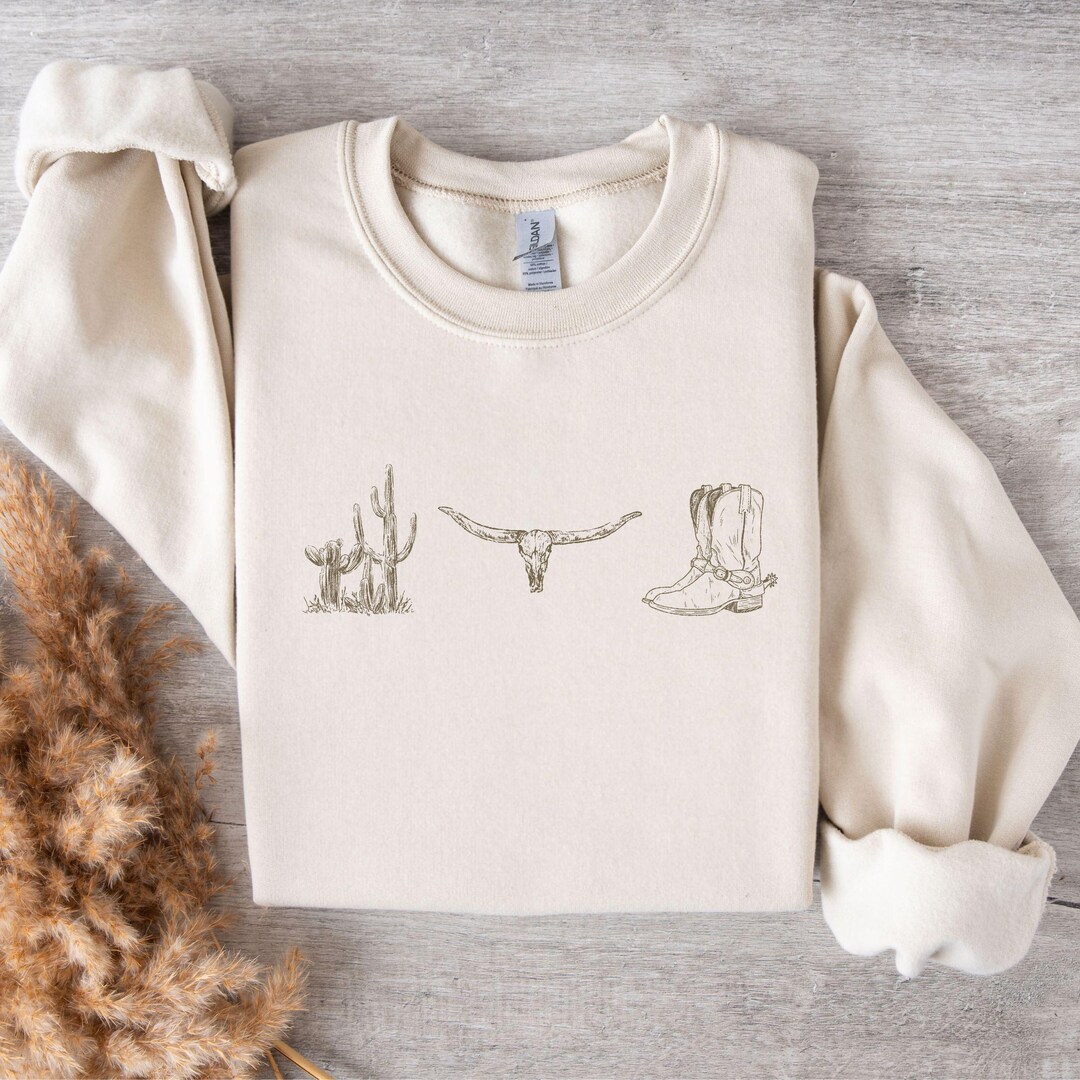 Western Design Sweatshirt, Cowboy Style Crewneck Jumper, Ranch Theme ...