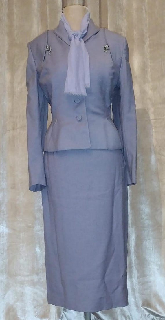 Vintage 1940's Suit Skirt, Wool, Periwinkle / Lavende… - Gem
