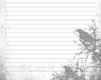 Digital Printable Journal Page Bird 63 Crow Raven Stationary Distressed ...