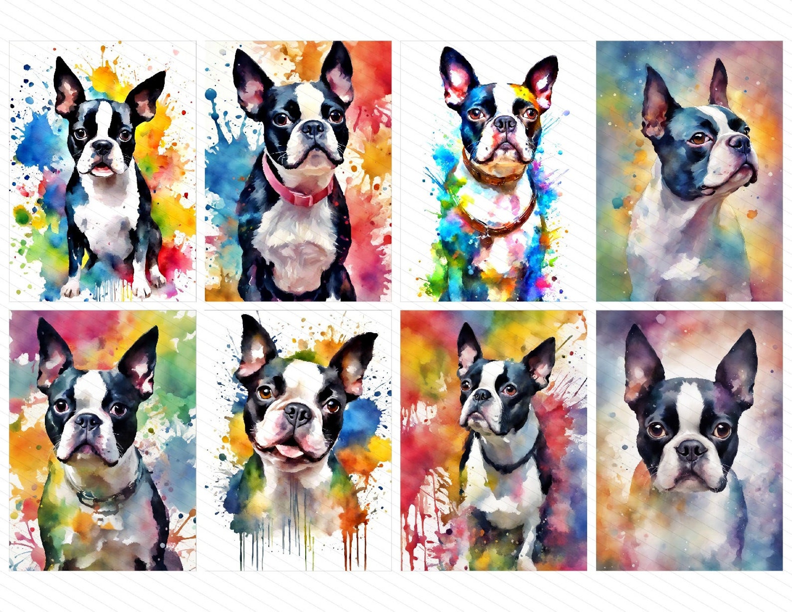 ATC Boston Terrier Dogs Watercolor Splash Style Printable Digital ...