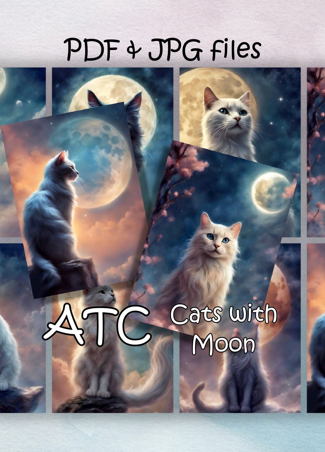 ATC Cats With Moon, Cats Printable, Digital Download, 2.5x3.5 Inches ...