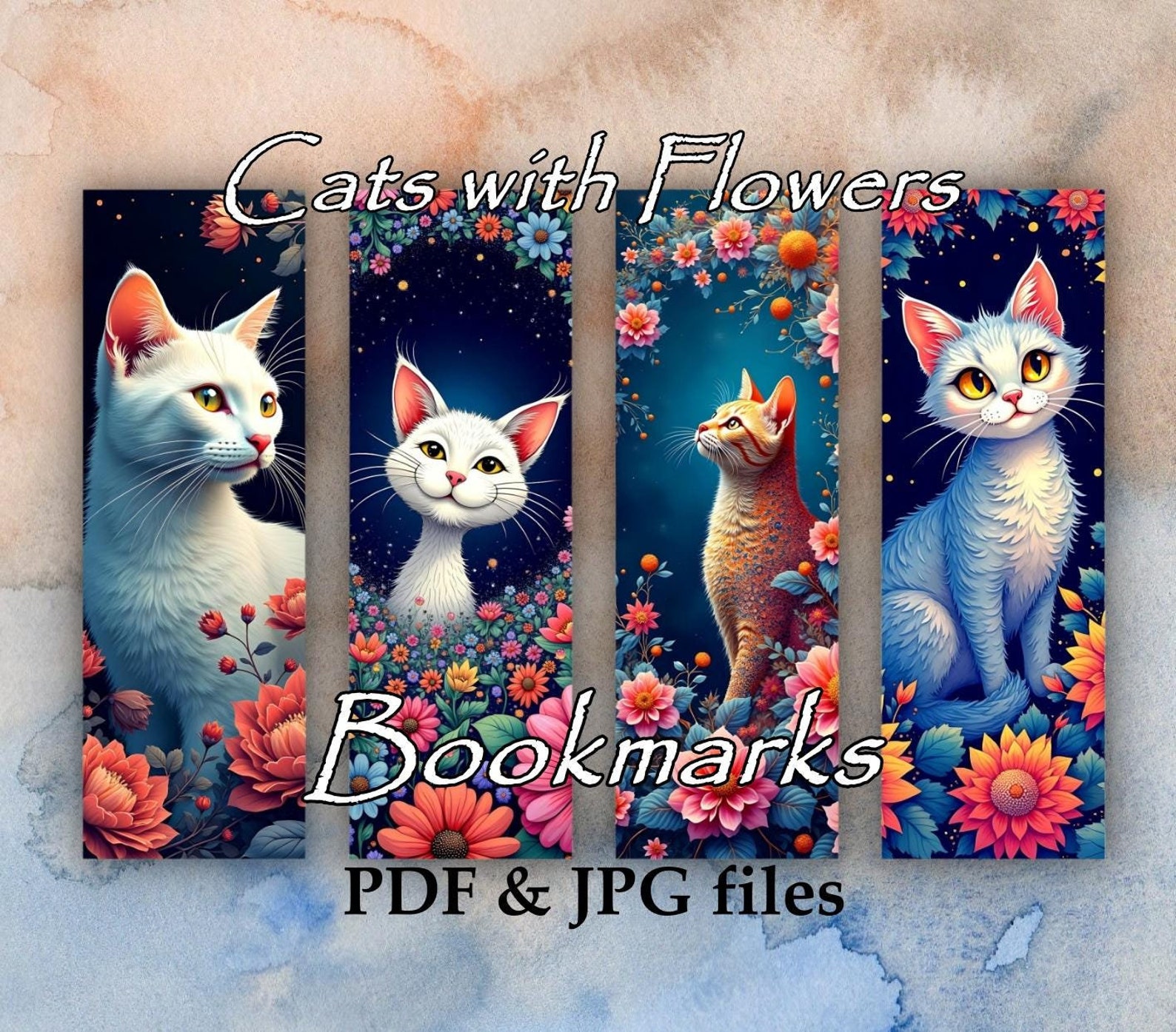 Bookmarks, Cats Bookmarks, Cats With Flowers, Floral, Cats and Flowers ...