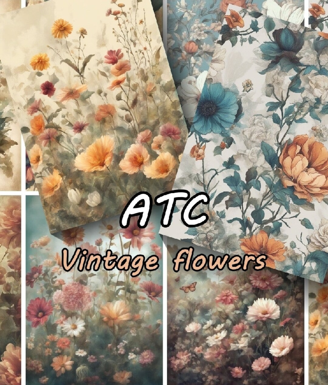 ATC Vintage Flowers Printable Digital Download 2.5 X 3.5 Inches, Junk ...