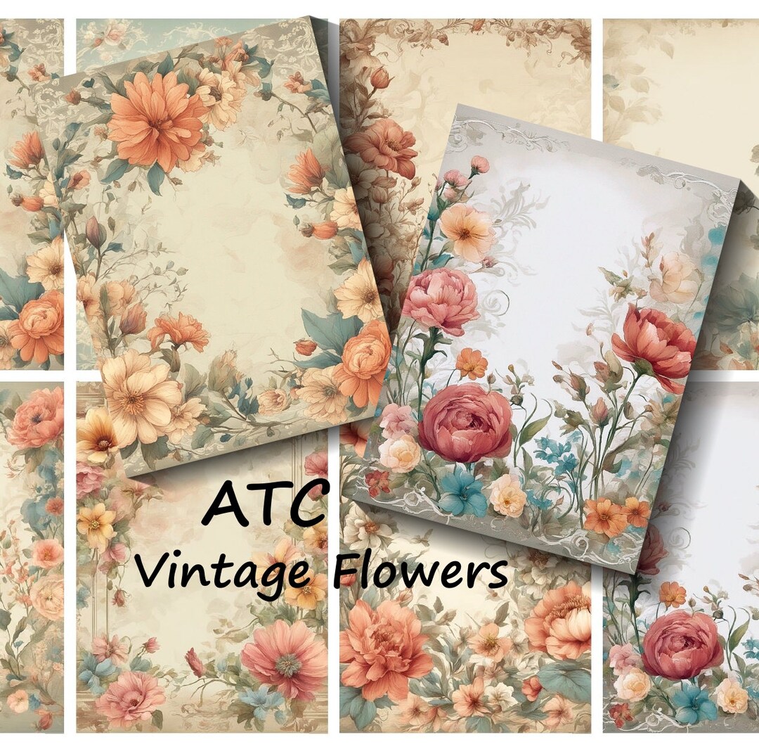 ATC Vintage Flowers Borders Printable Digital Download 2.5 X 3.5 Inches ...