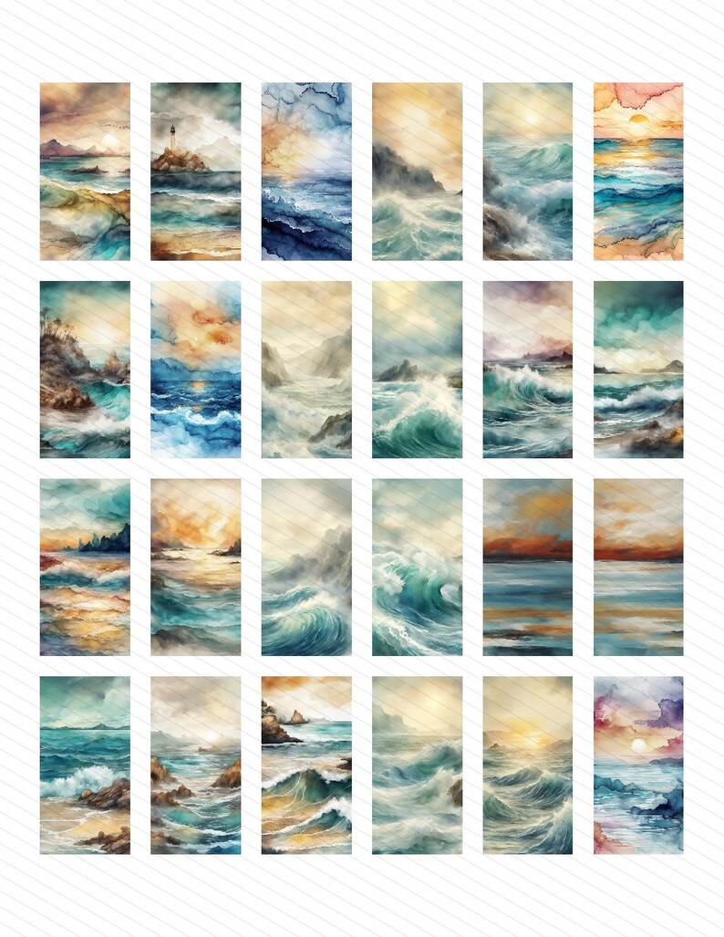 Seascapes Printable, Ocean, Sea, Beach, Digital Download, 1x2 Inch ...