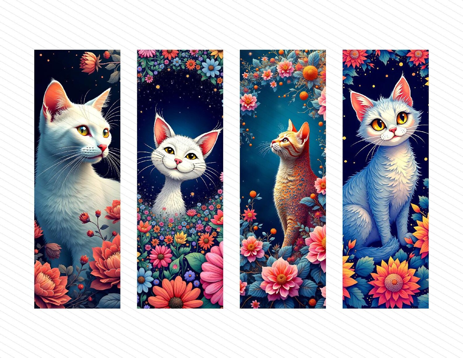 Bookmarks, Cats Bookmarks, Cats With Flowers, Floral, Cats and Flowers ...